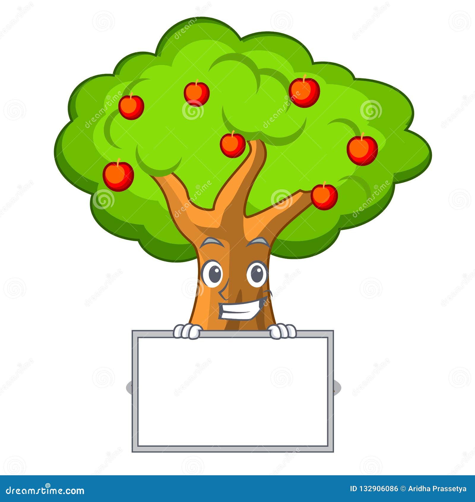 Grinning with Board Apple Orchard with Basket of Cartoon Stock Vector ...