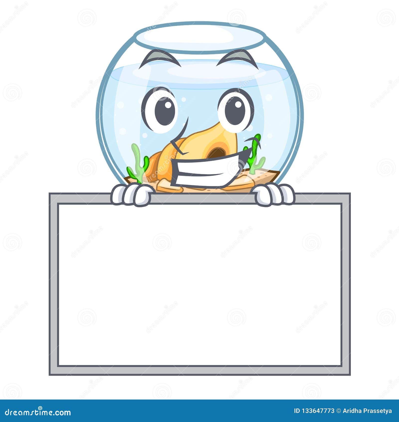 Grinning with Board Cartoon Goldfish a in on Fishbowl Stock Vector ...