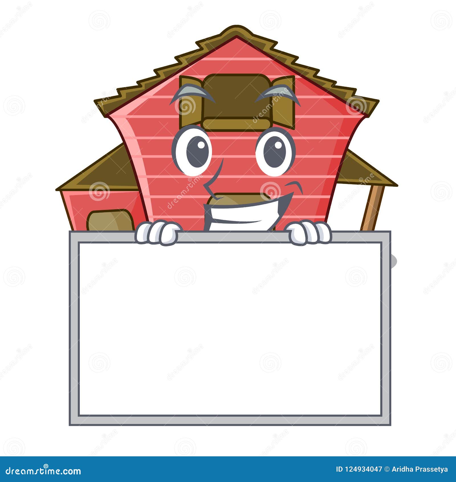 Grinning with Board Character Red Barn Building with Haystack Stock ...