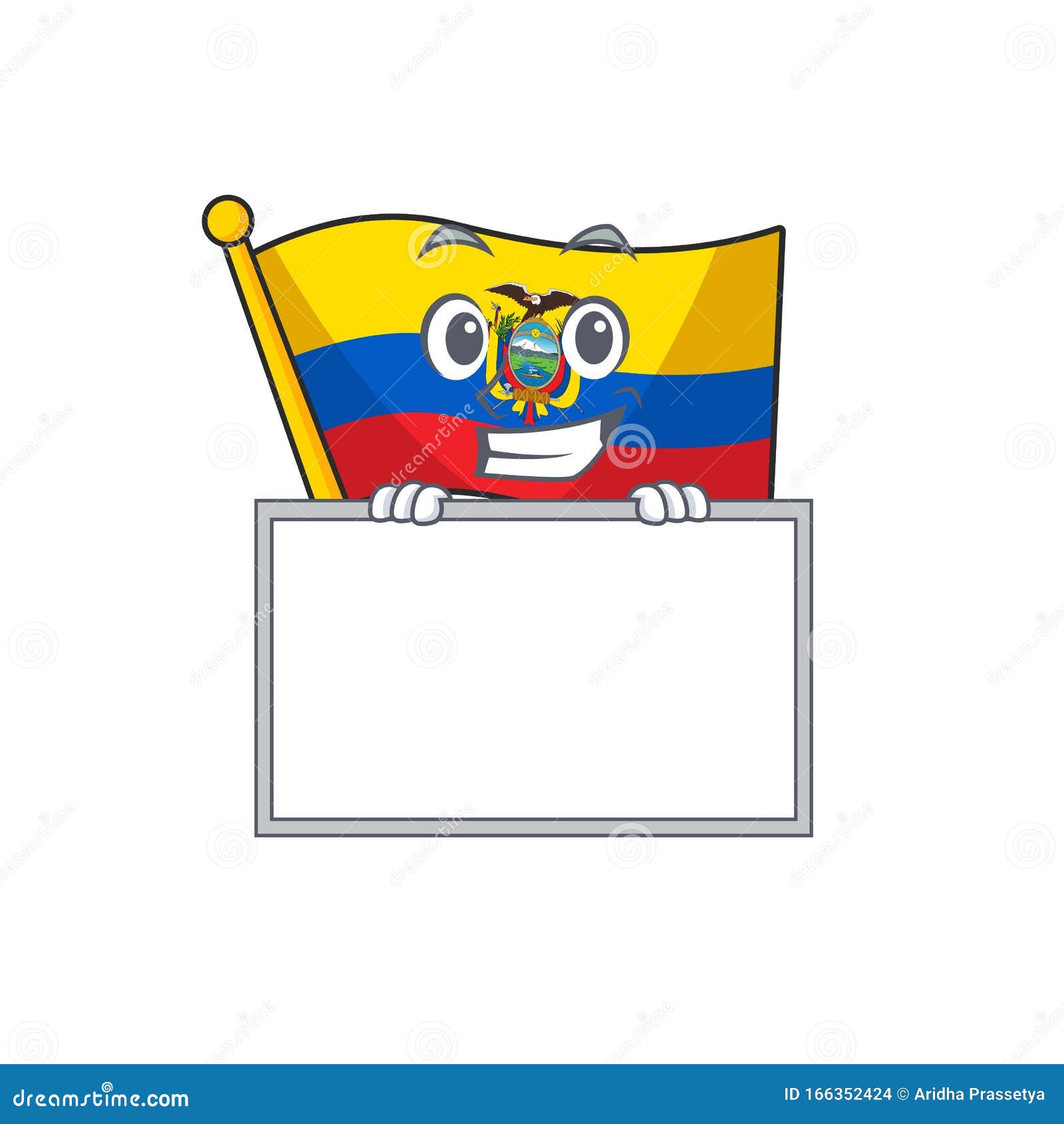 Grinning with Board Flag Ecuador Cartoon Character Style Stock Vector ...