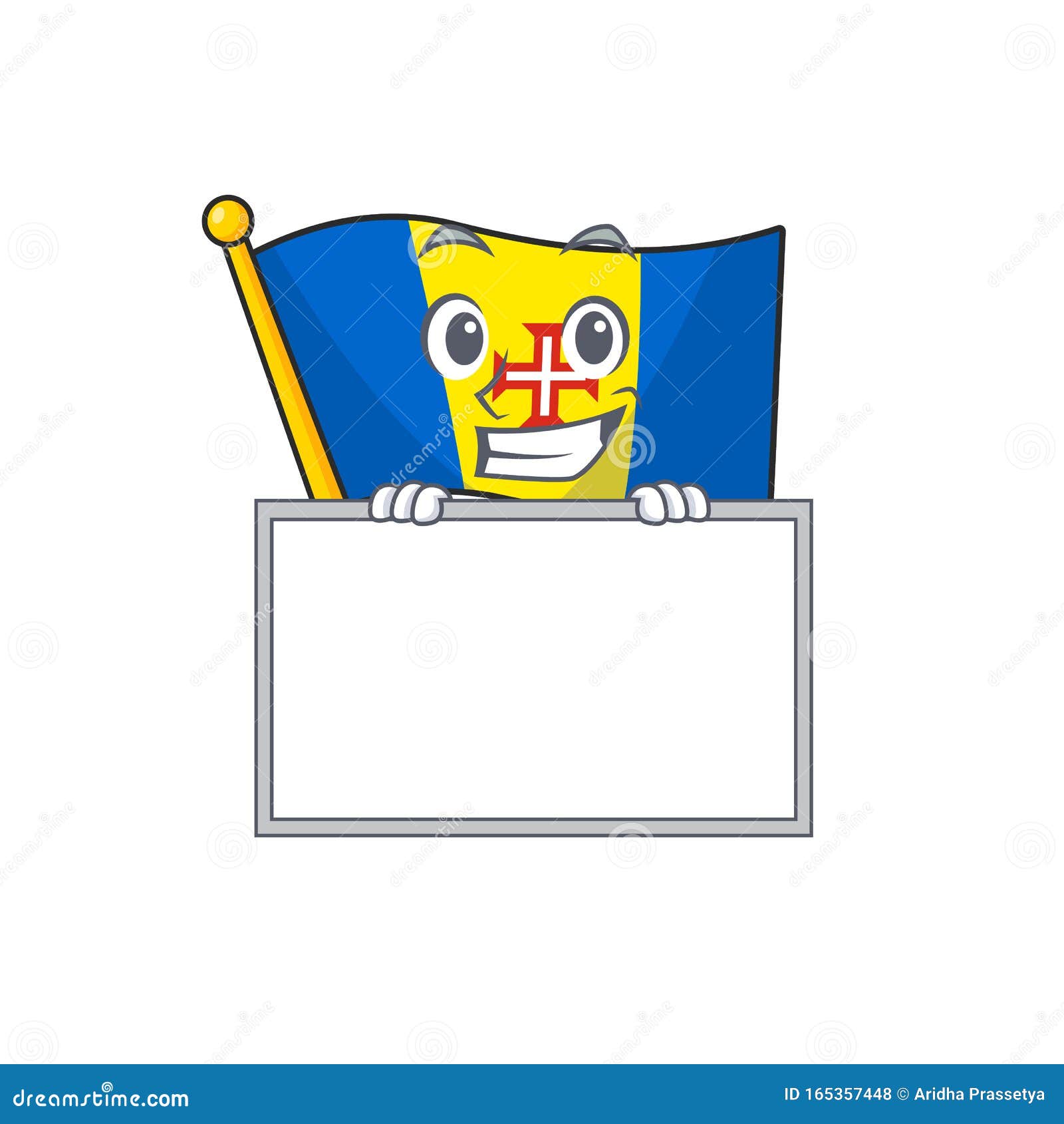 Grinning with Board Flag Madeira Cartoon Character Style Stock Vector ...