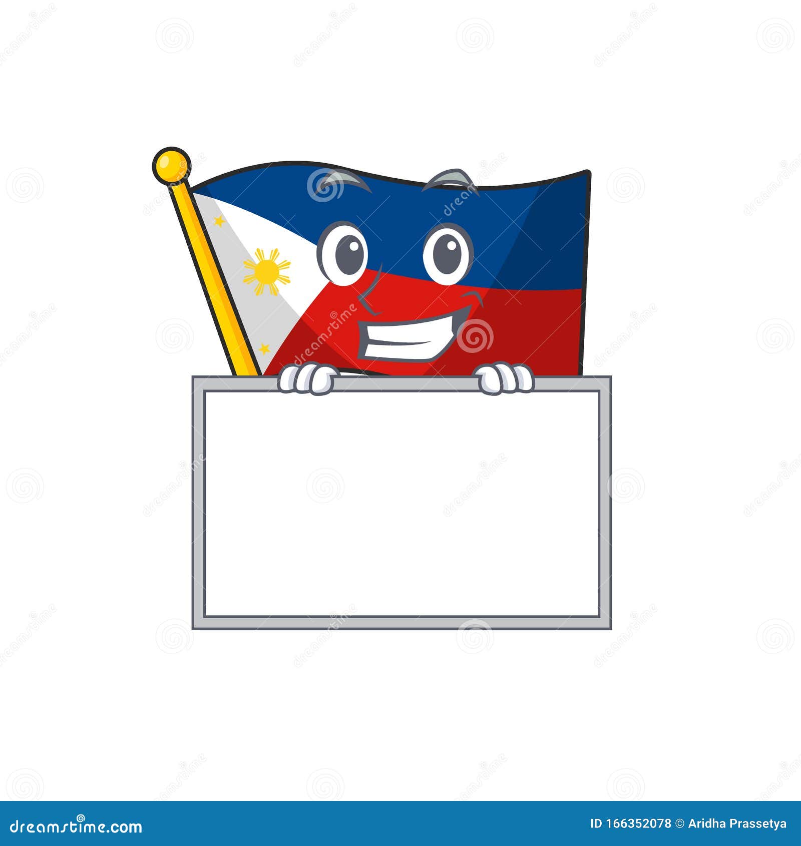 Grinning with Board Flag Philippines Cartoon Character Style Stock ...
