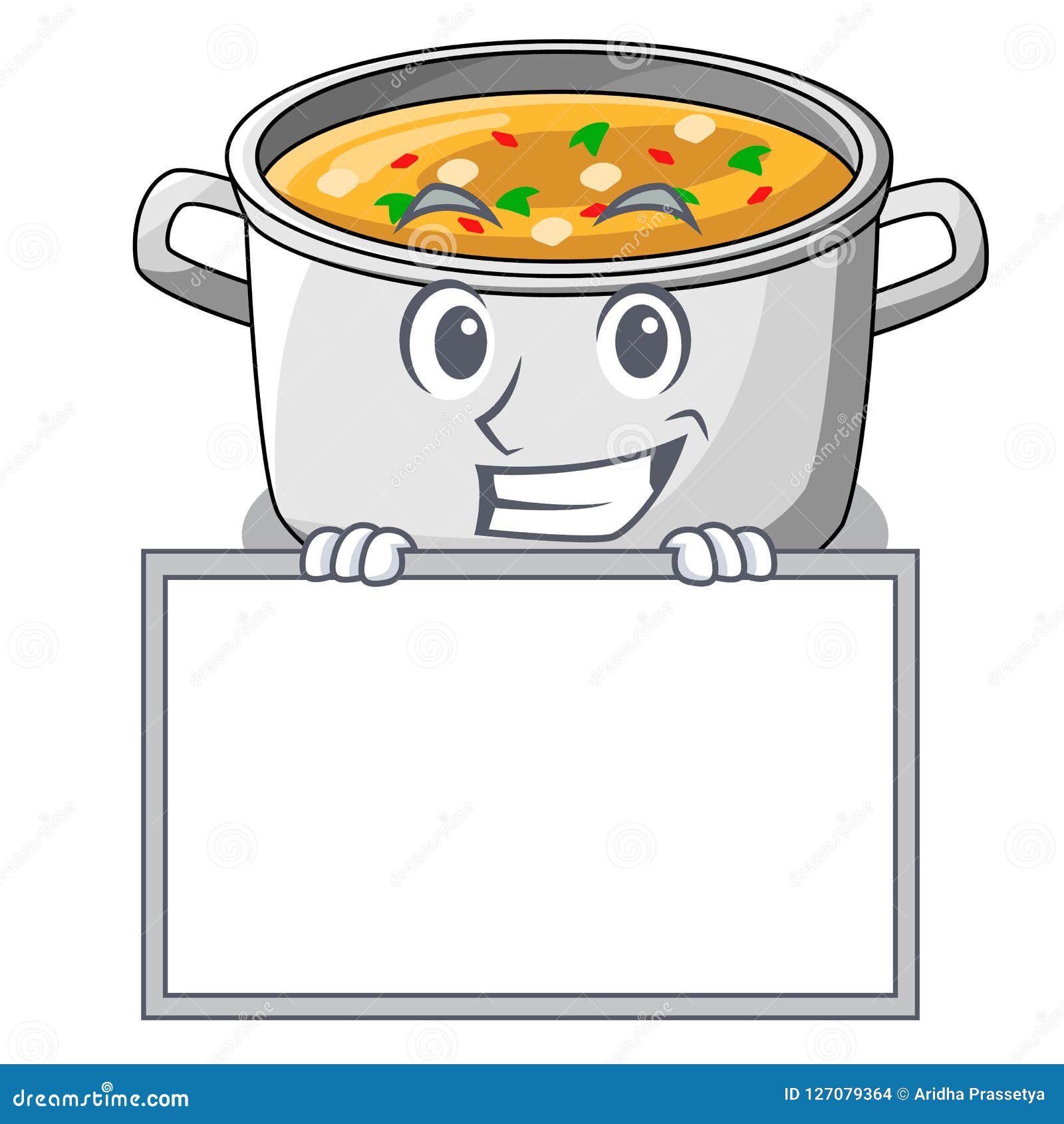 Grinning with Board Vegetable Soup with Pasta in Pot Cartoon Stock ...