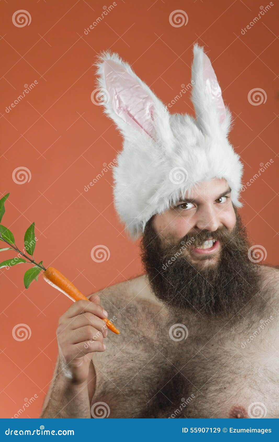 Grinning Bunny Man stock image. Image of beard, crazy - 55907129