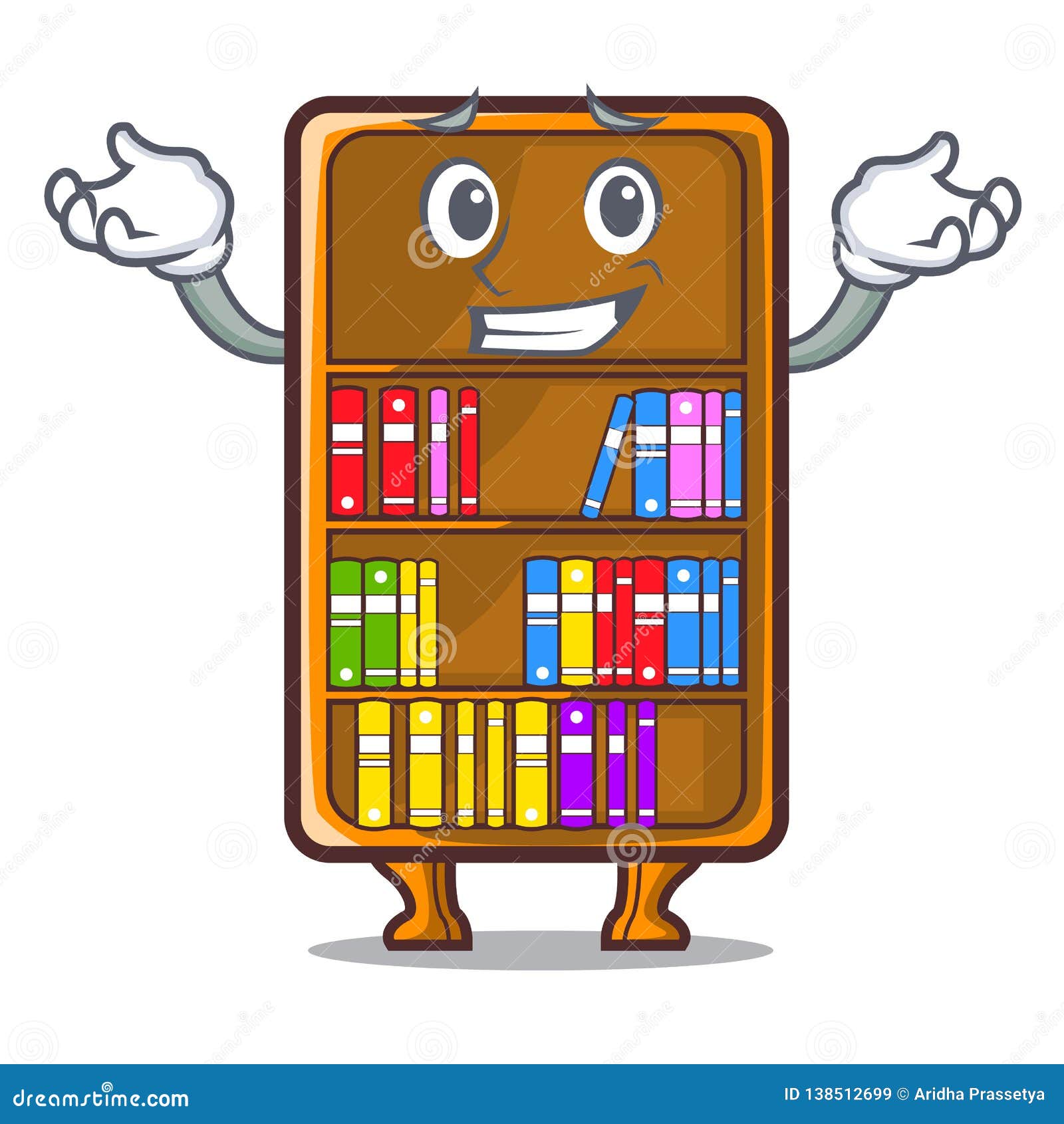 Grinning Cartoon Bookcase in the Shape Wood Stock Vector - Illustration ...