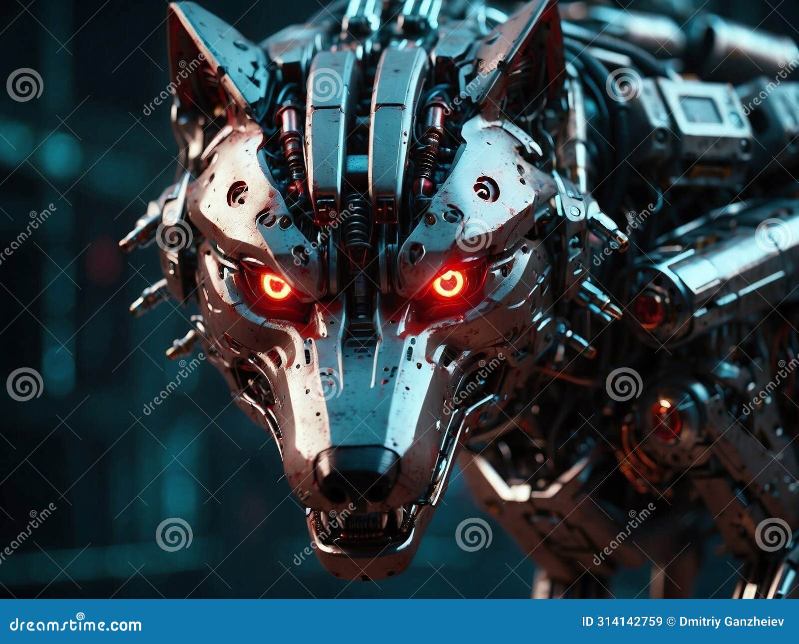 Cyber wolf with red eyes stock illustration. Illustration of monster ...