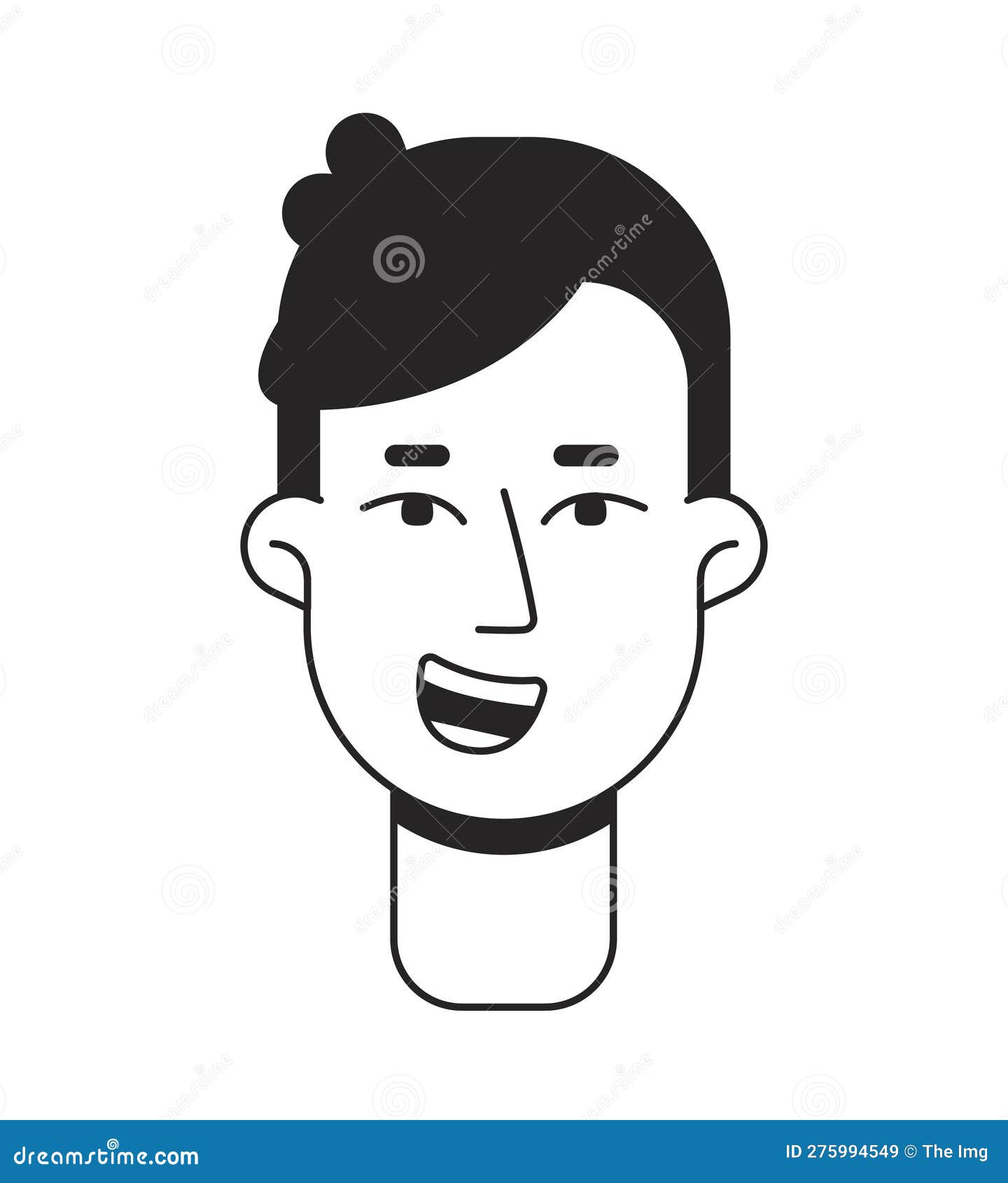 Grinning Young Man Front Flat Line Monochromatic Vector Character Head ...