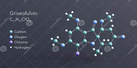Griseofulvin Molecule 3d Rendering, Flat Molecular Structure with ...