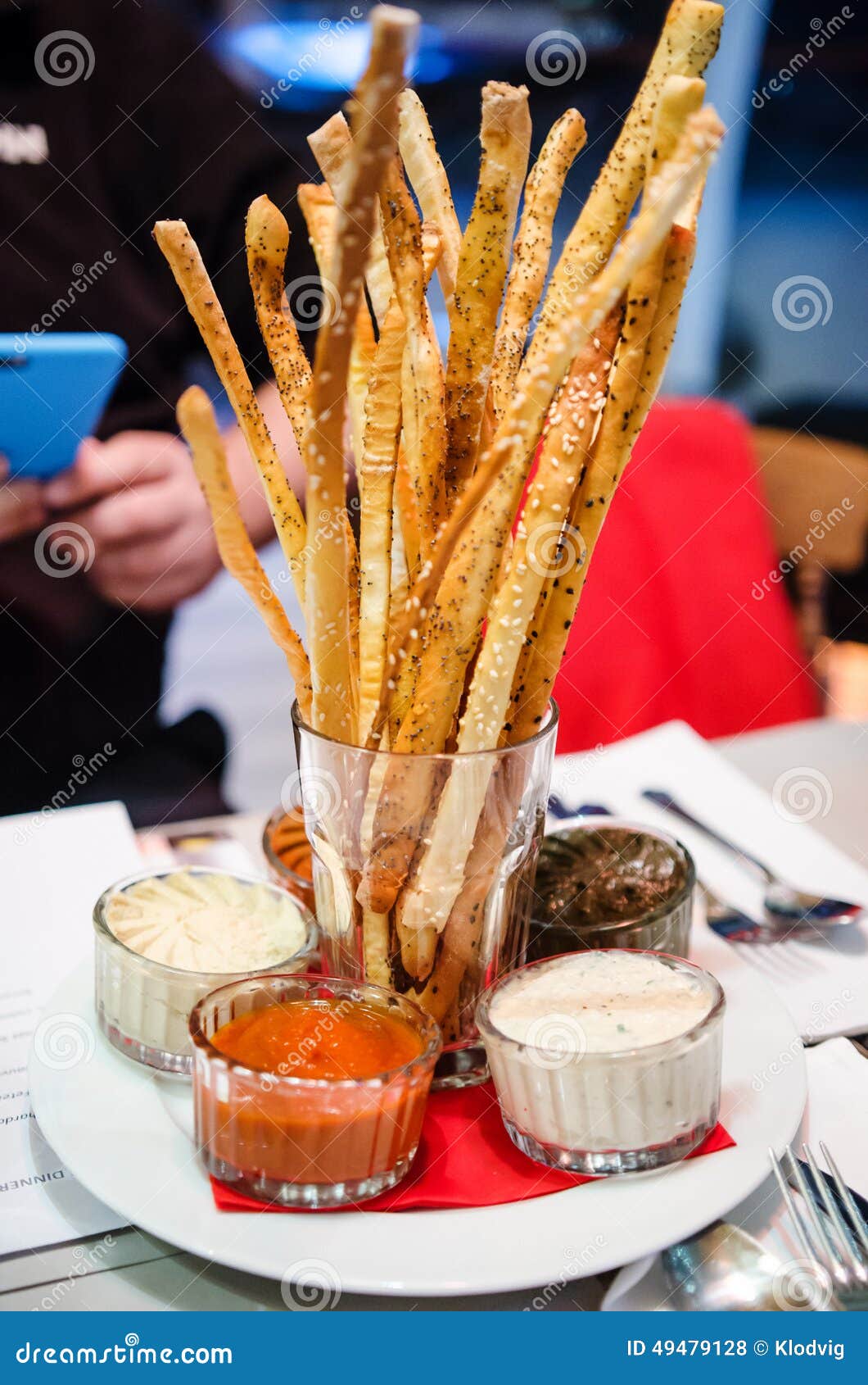Grissini with dip stock photo. Image of harissa, cheese - 49479128