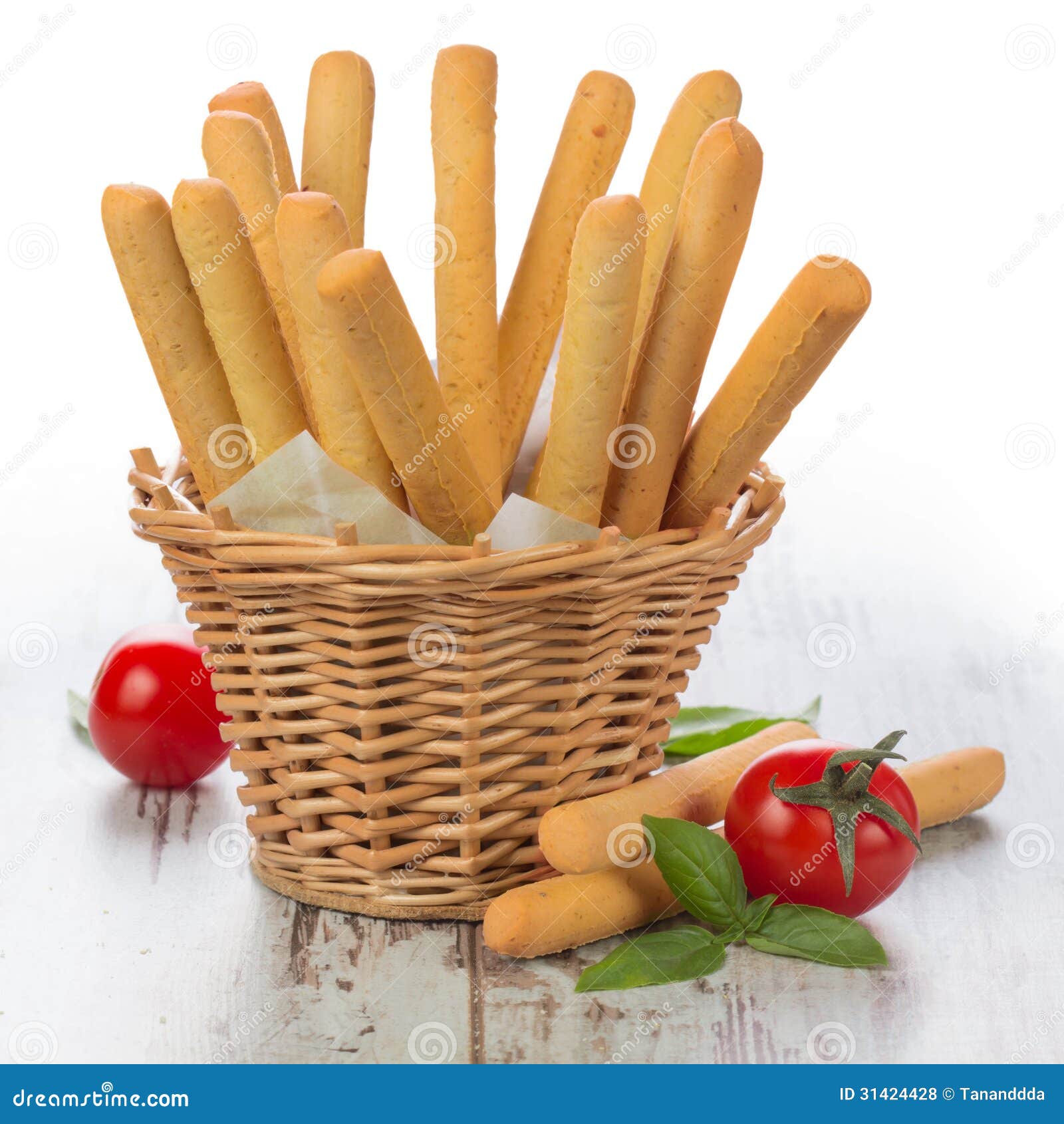 Grissini - Fresh Breadsticks in a Basket Stock Photo - Image of basket ...
