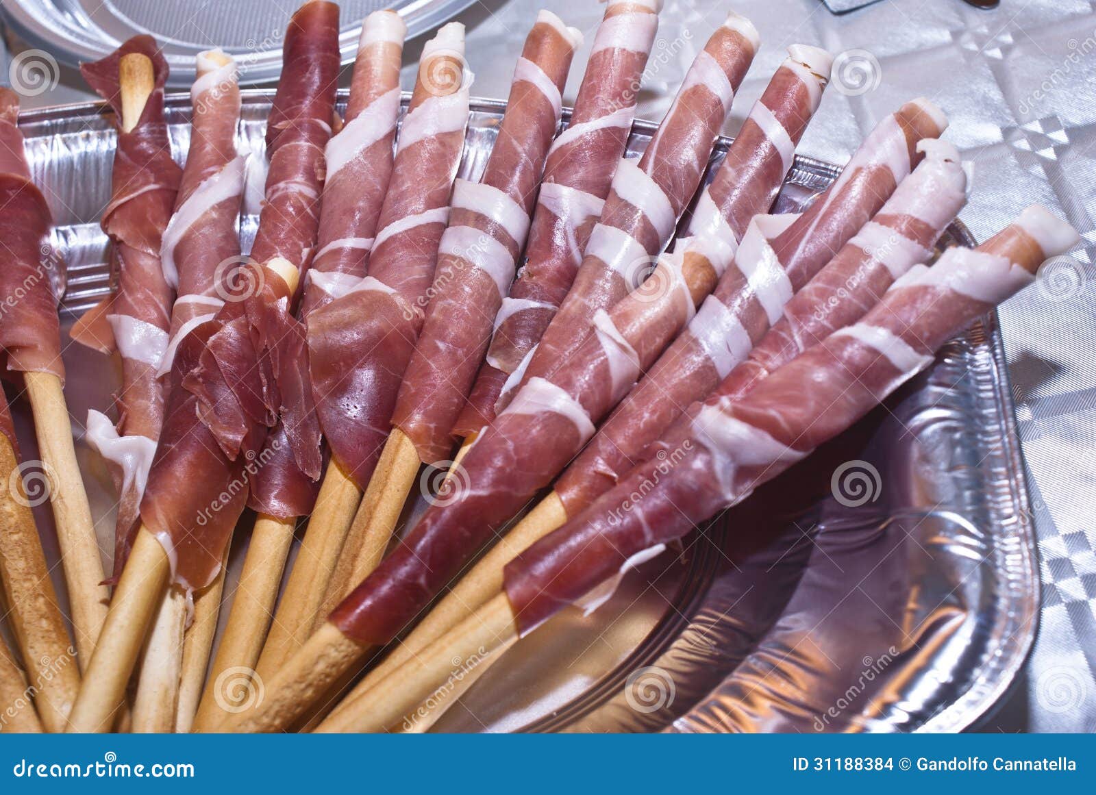 Grissini with parma ham stock photo. Image of crudo, catering - 31188384