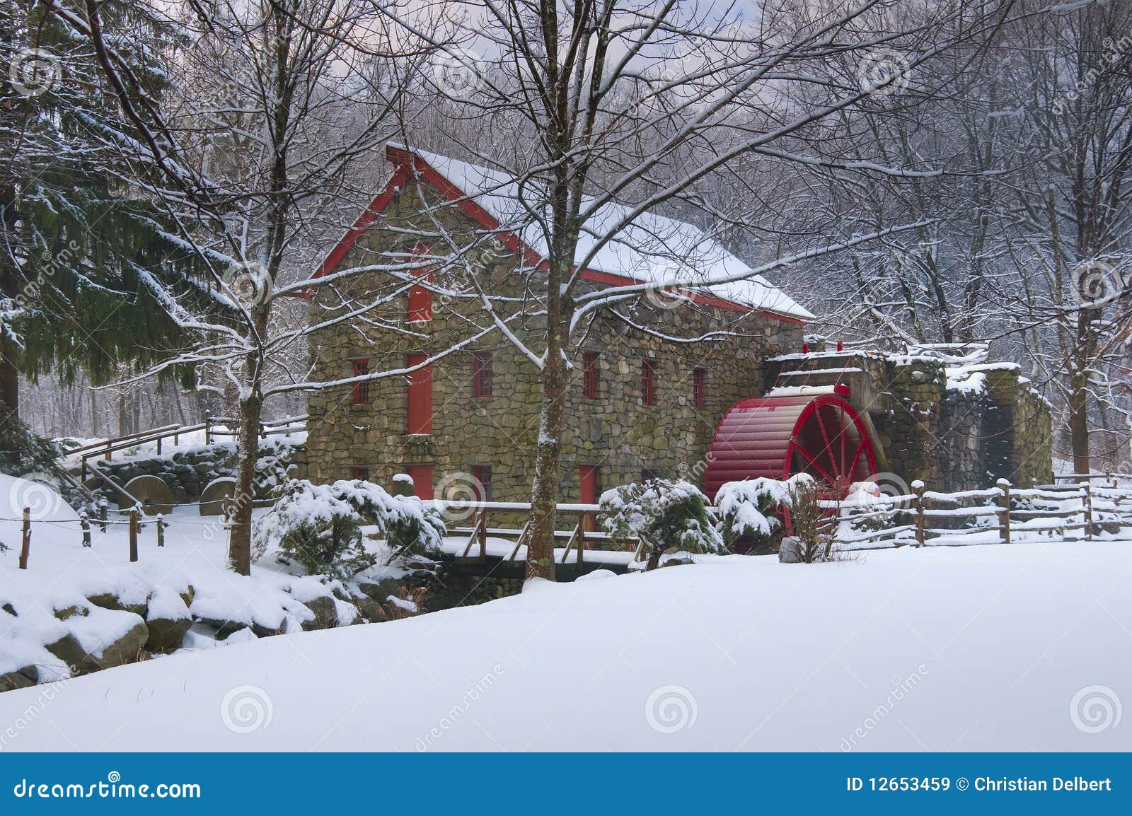 Grist mill in winter stock image. Image of water, grist - 12653459