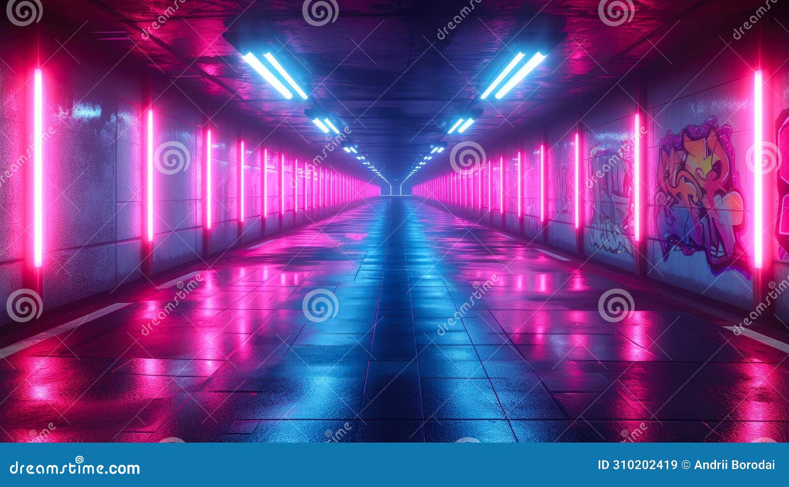 Gritty Cyberpunk City with Turquoise Neon Glow. Stock Illustration ...
