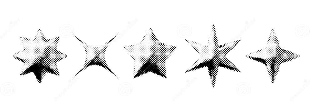 Gritty Halftone Grunge Stars Set. 3d Dotted Grainy Star Shape ...