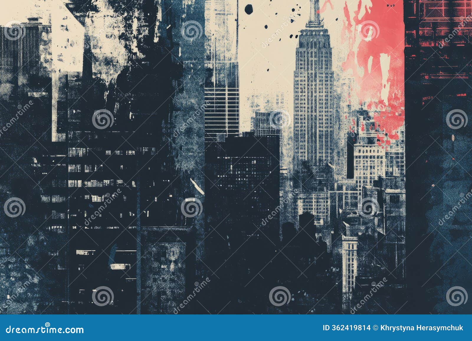 A Gritty Risograph-style Cityscape Background with High-contrast Urban ...