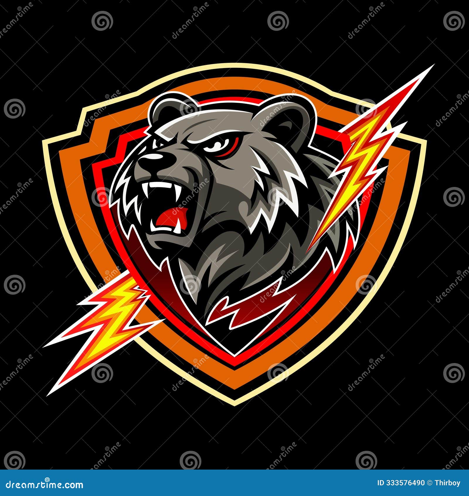Grizzly Bear Logo Surrounded by Two Lightning Bolts. Stock Illustration ...