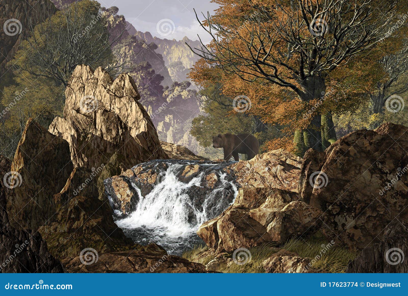 Grizzly Crossing Stream stock illustration. Illustration of stream ...