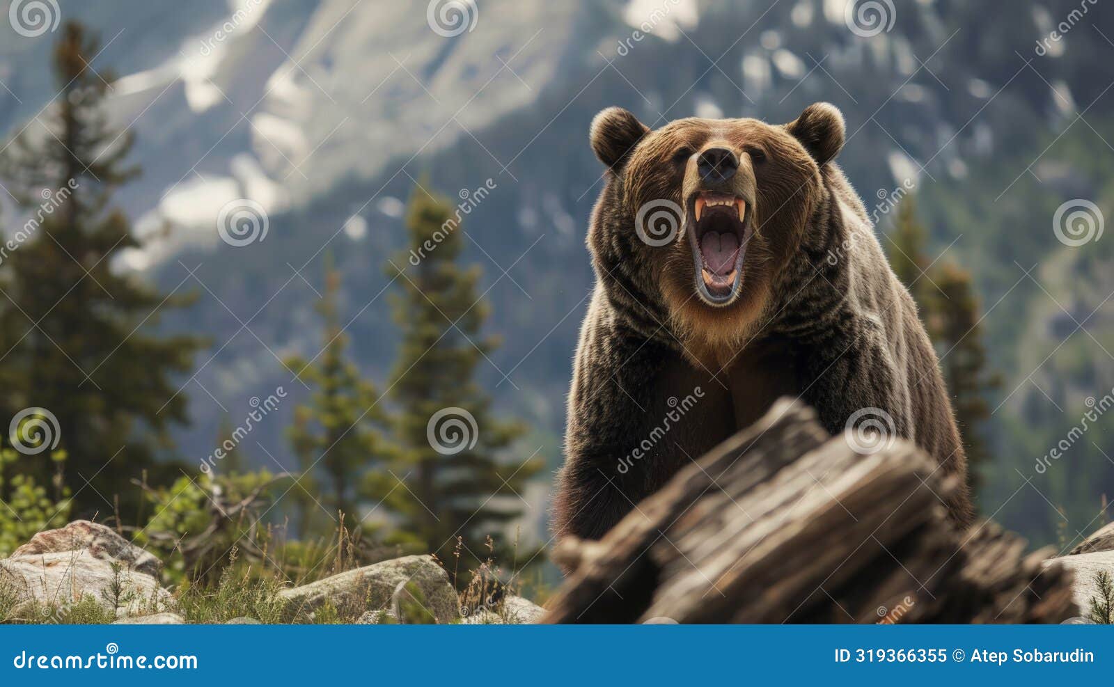 Grizzly Roars Warning. Generative Ai Stock Illustration - Illustration ...