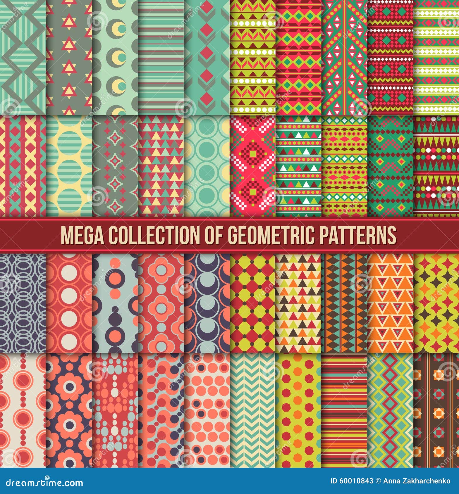 Große Sammlung Nahtlose Bunte Retro- Muster Vektor Abbildung ...