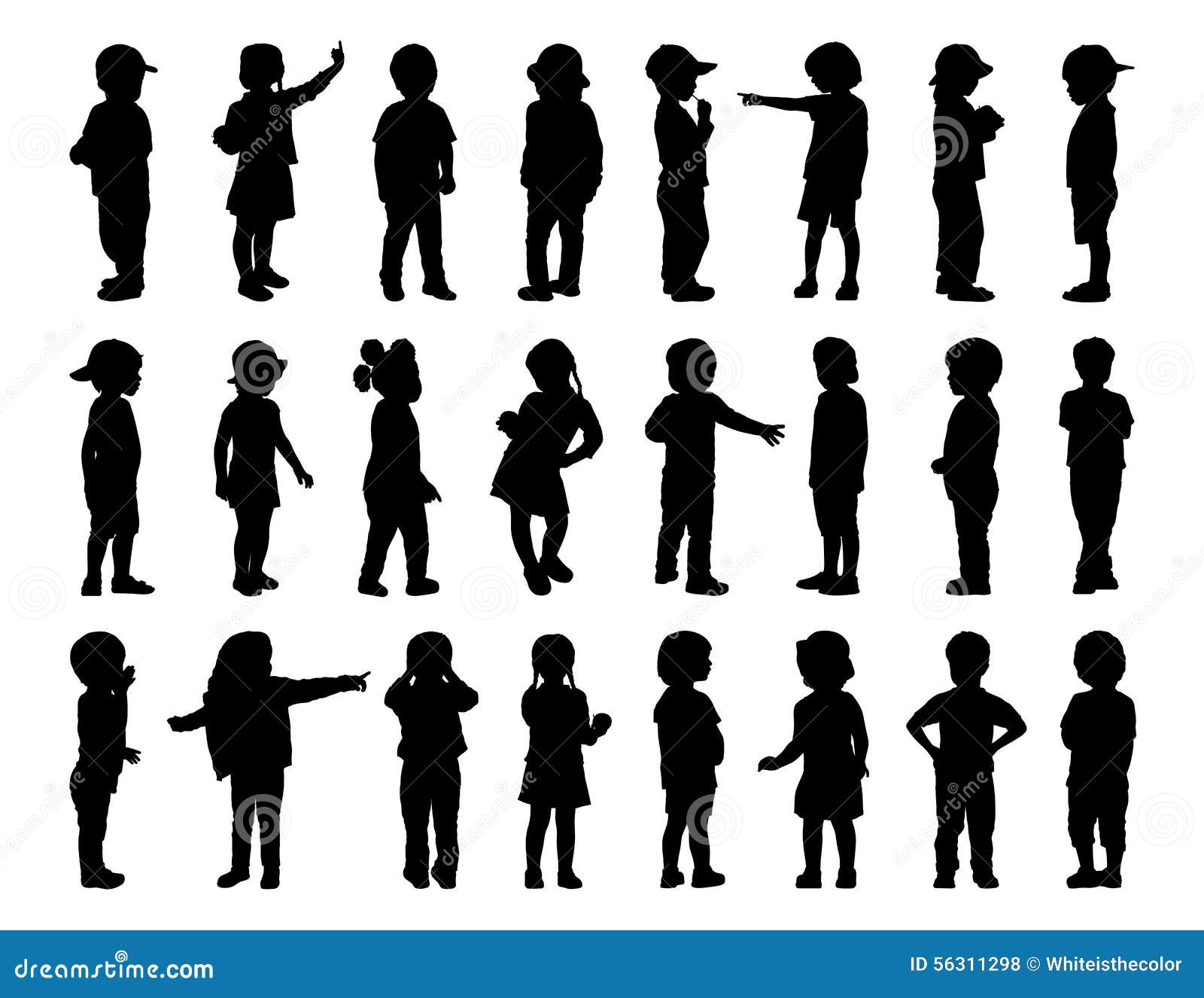 Großer Satz Kinder, Die Schattenbilder 1 Stehen Stock Abbildung ...