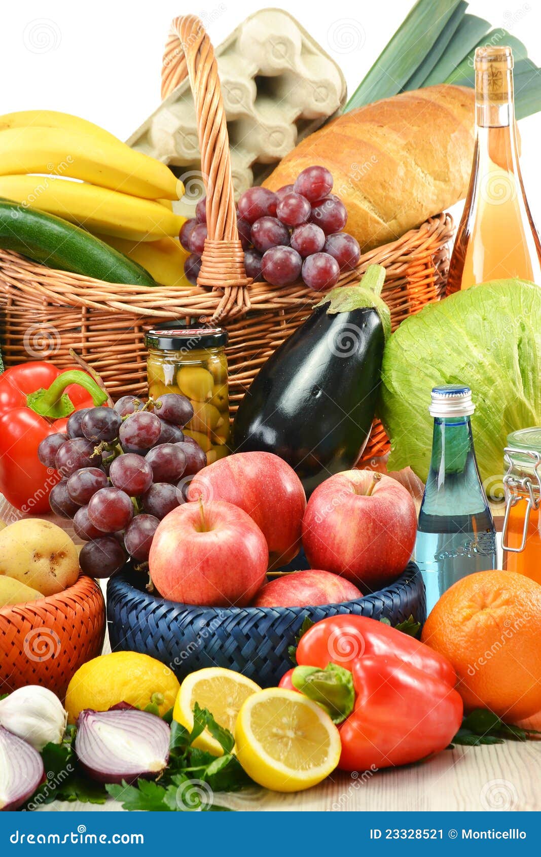 Groceries and Basket Isolated on White. Stock Image - Image of parsley ...