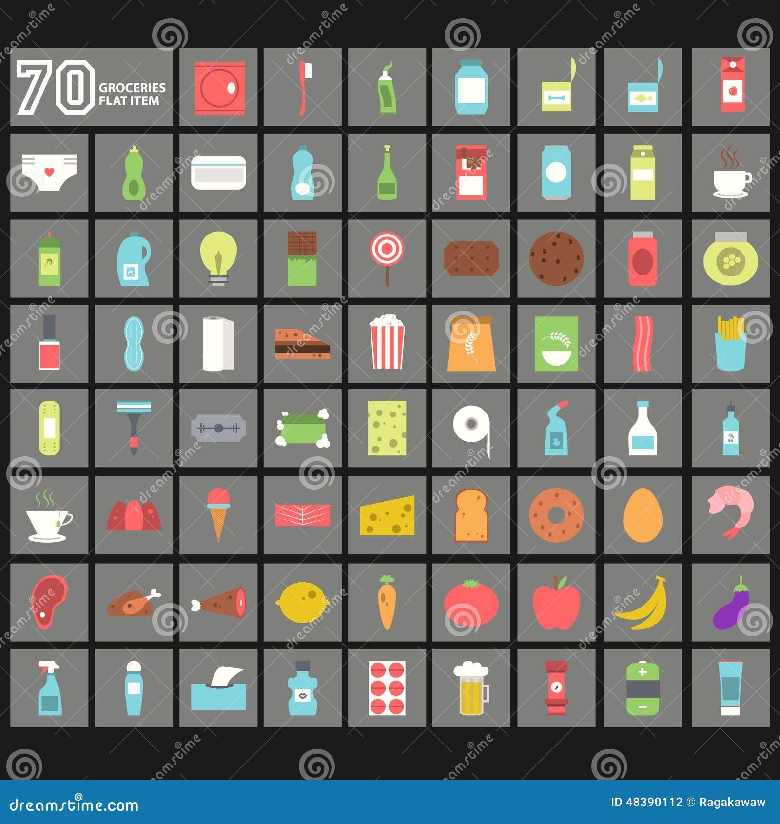 Groceries Flat Item stock vector. Illustration of groceries - 48390112