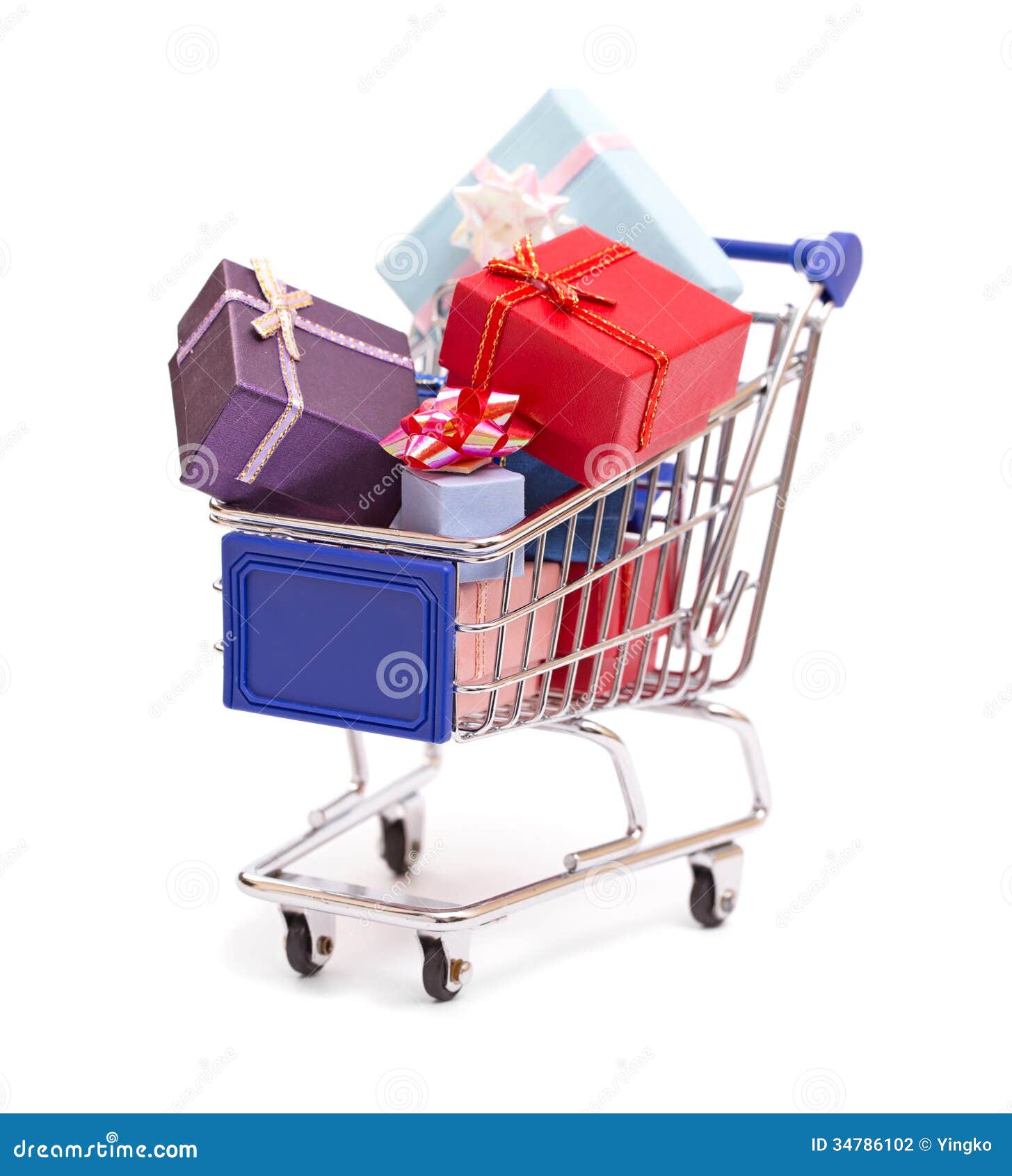Grocery Cart with Gift Boxes Isolated Stock Photo - Image of mall ...