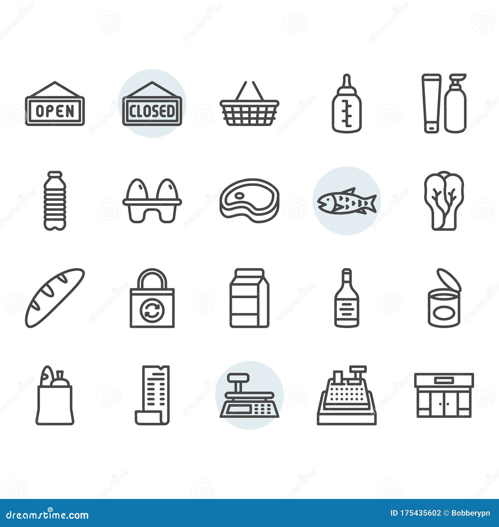 Grocery Icon and Symbol Set Stock Vector - Illustration of recycling ...