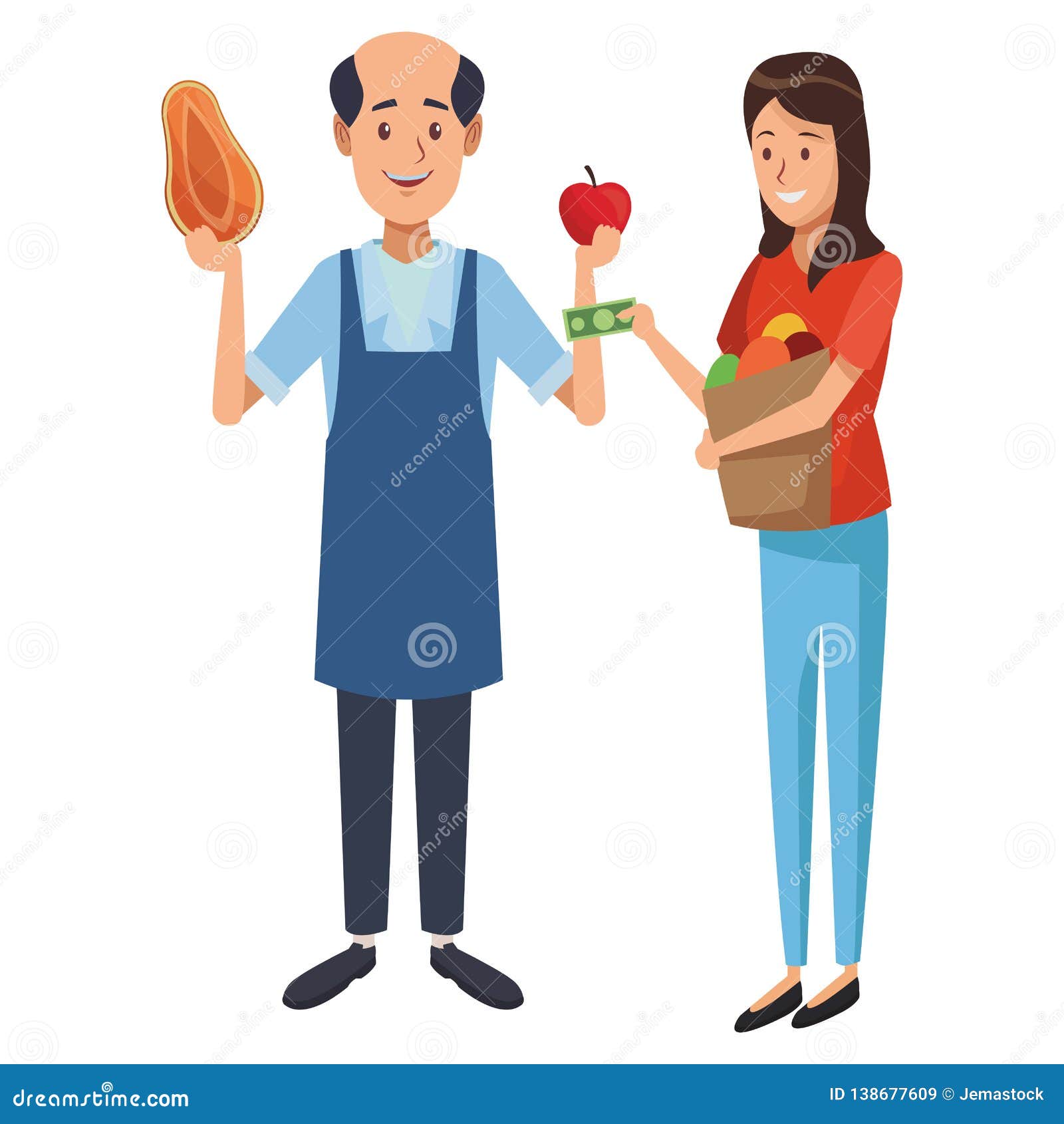 Grocery man cartoon stock vector. Illustration of papaya - 138677609