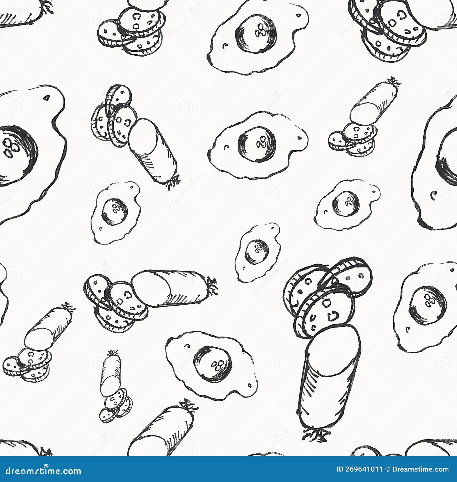 A Grocery Pattern of Various Food Items on a White Background Stock ...