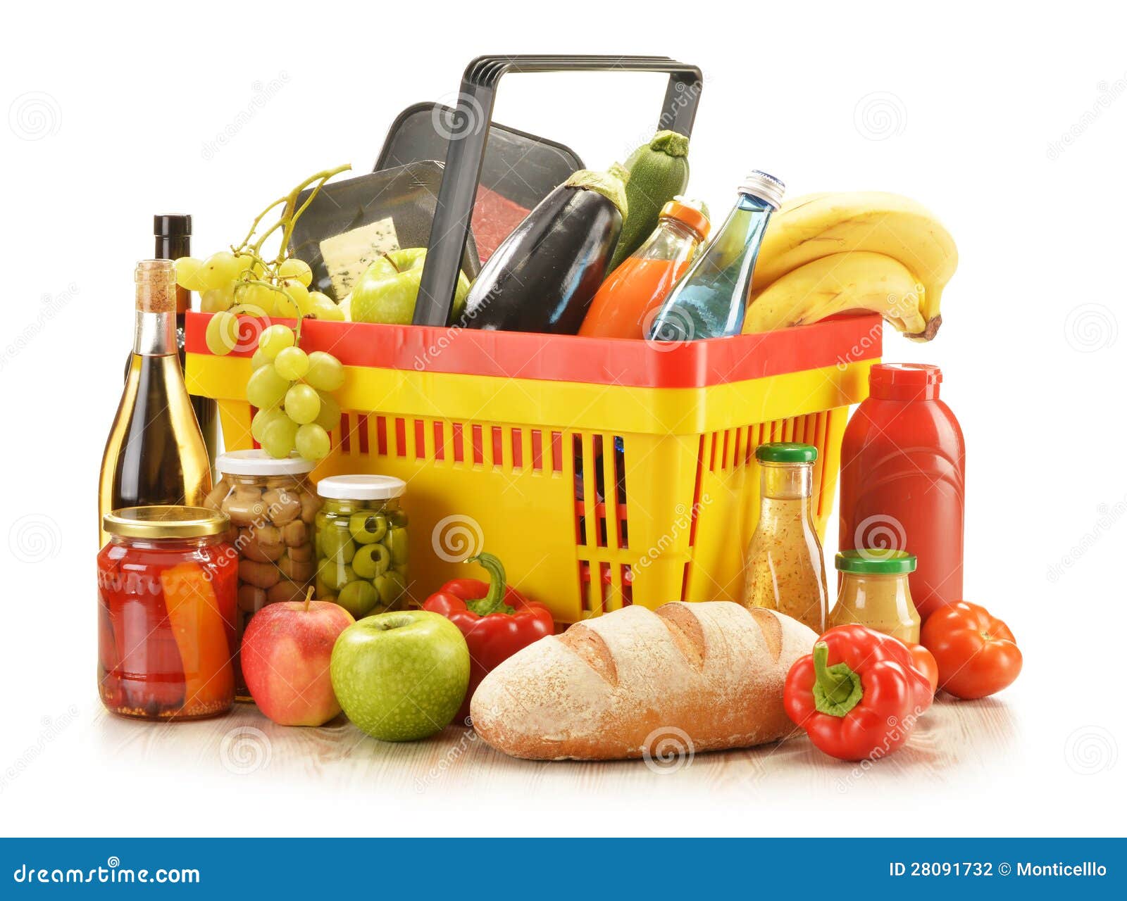 Grocery Products in Shopping Basket Stock Photo - Image of pepper ...