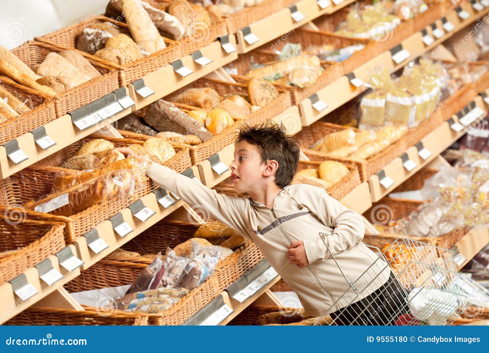 Grocery Shopping Store - Boy Buying Bread Stock Photo - Image of ...