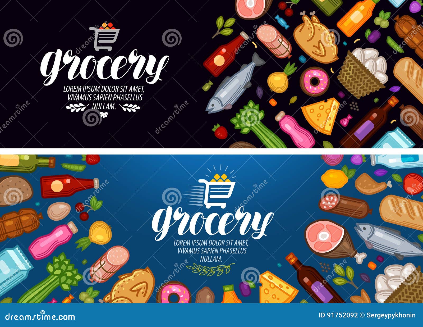 Grocery Store, Banner. Food and Drinks Label. Vector Illustration Stock ...