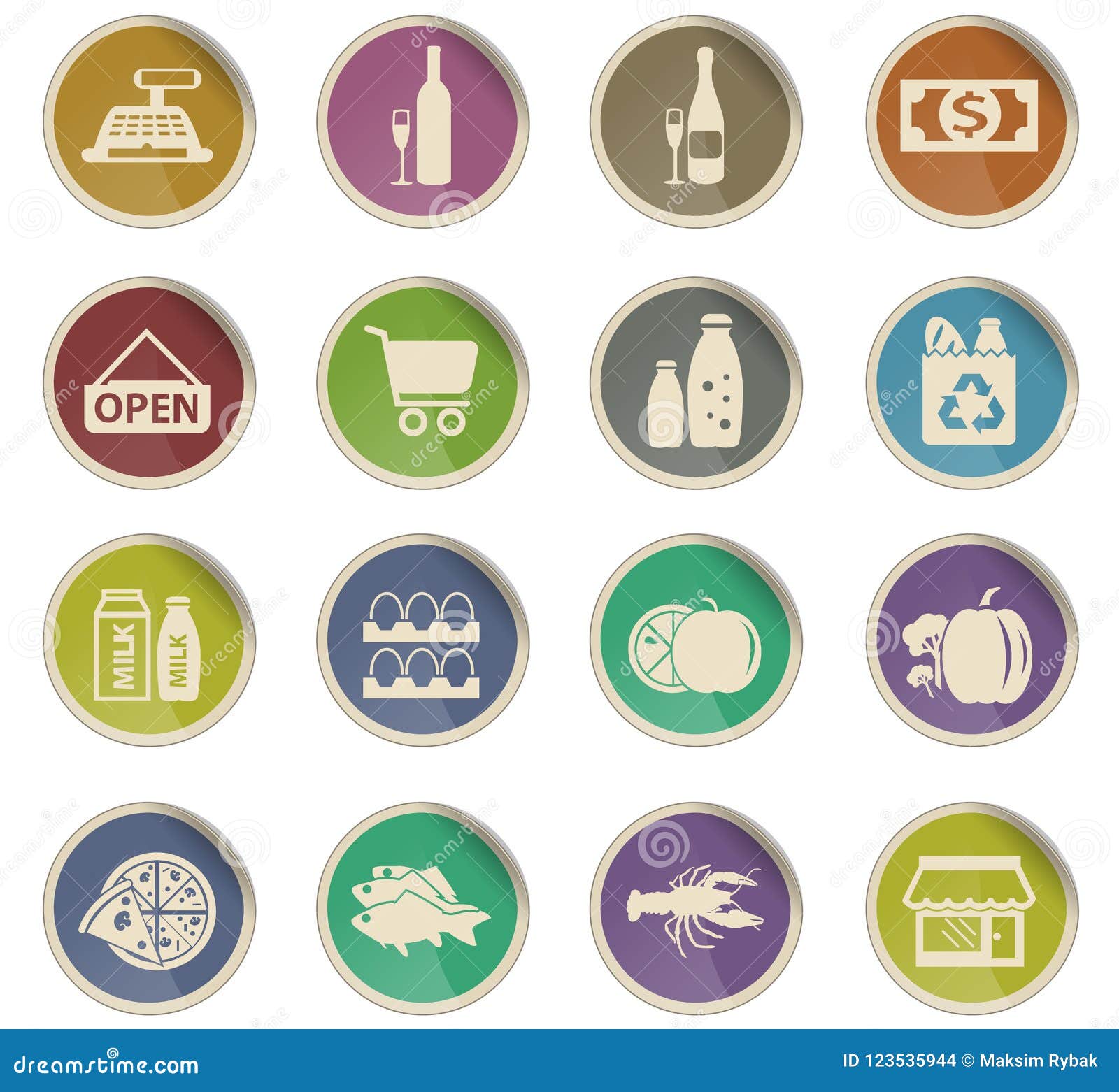 Grocery store icon set stock vector. Illustration of mineral - 123535944