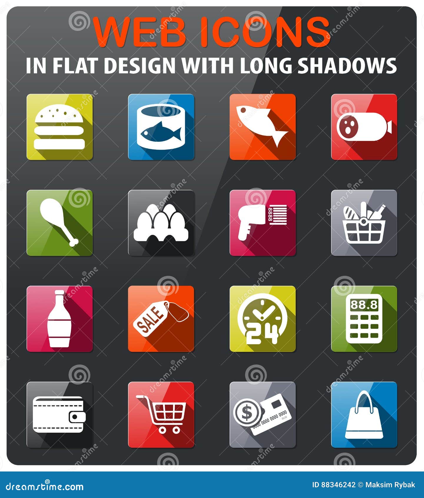 Grocery store icon set stock illustration. Illustration of food - 88346242