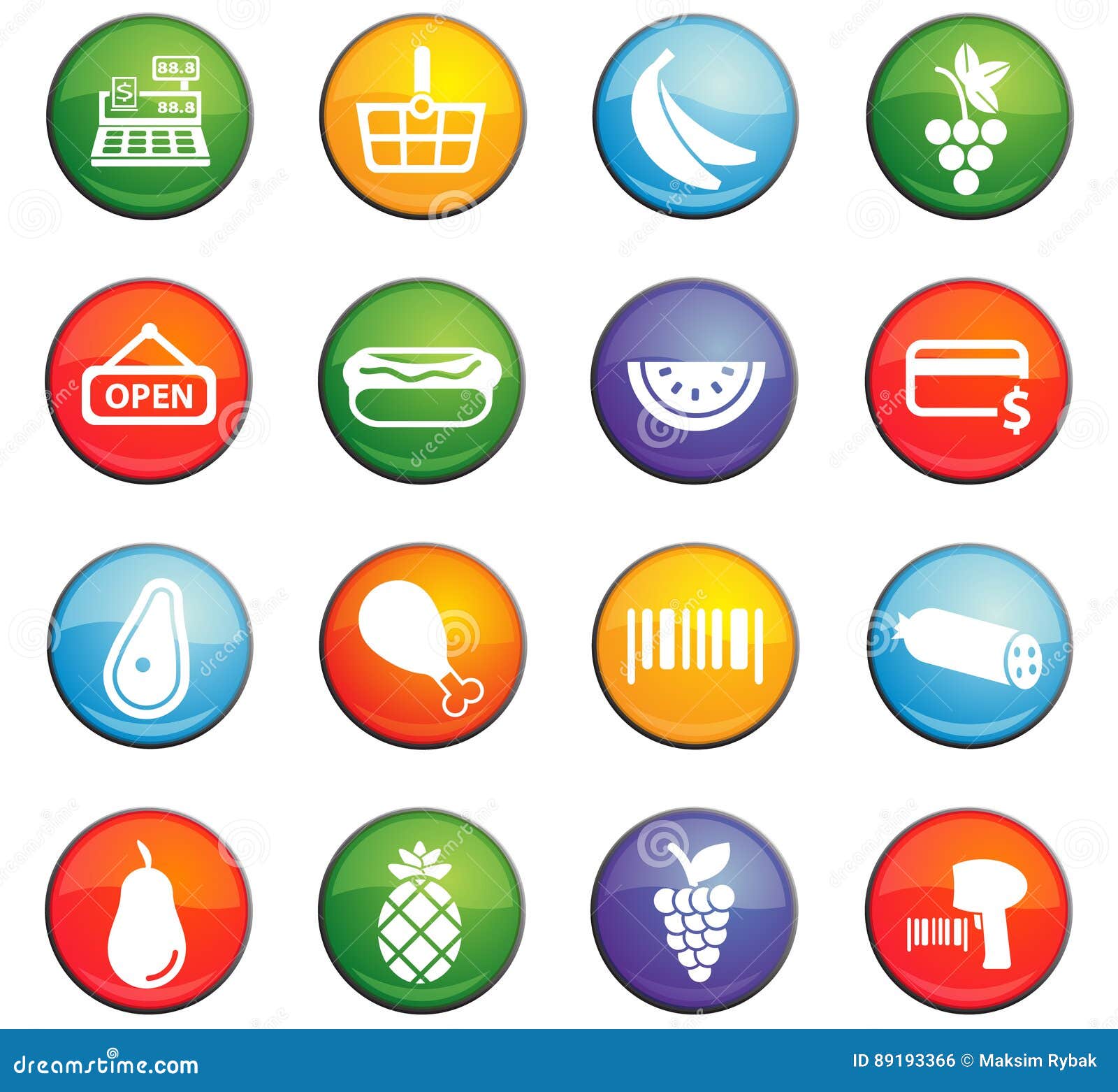 Grocery store icon set stock illustration. Illustration of watermelon ...
