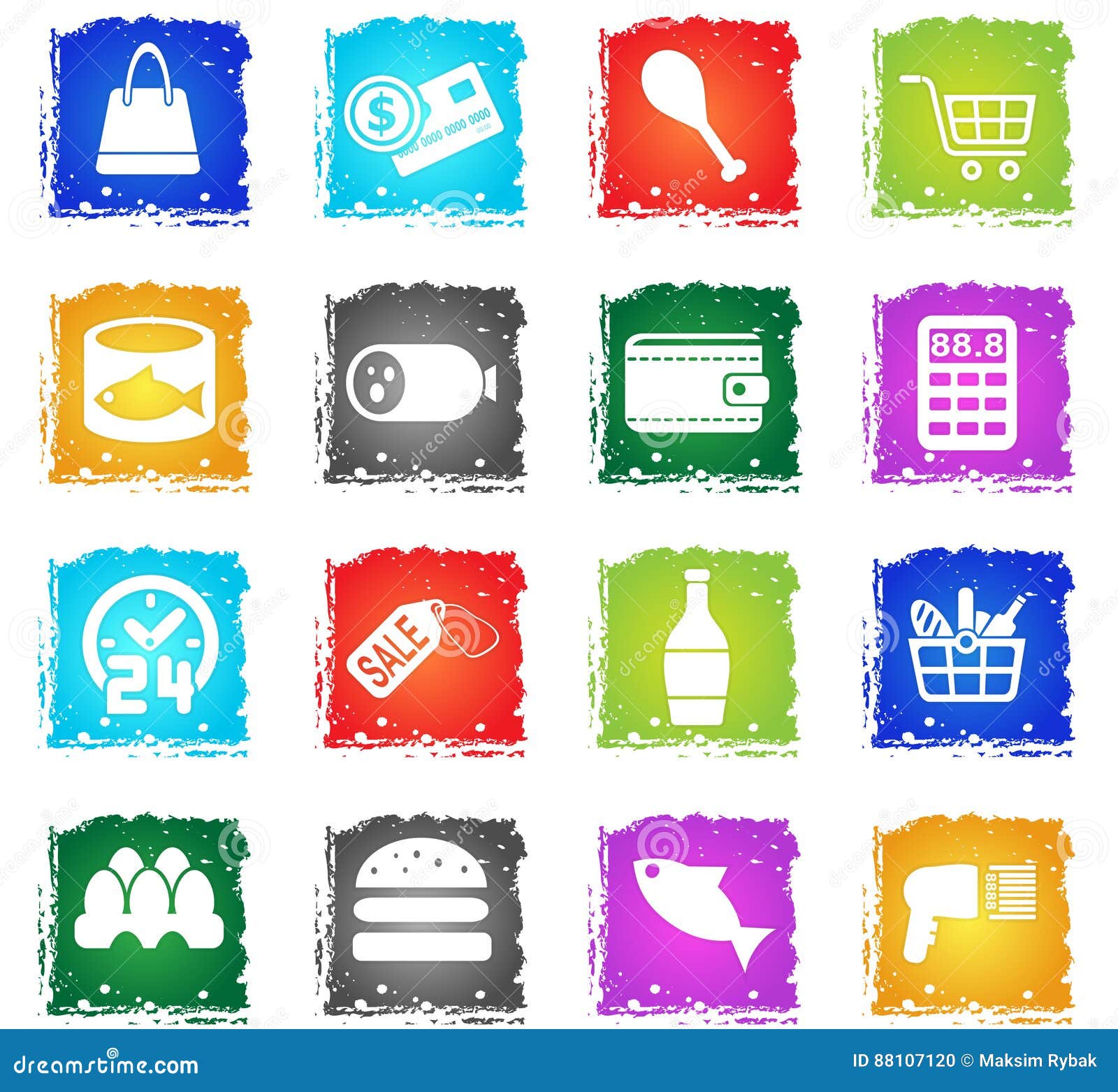 Grocery store icon set stock vector. Illustration of sardines - 88107120