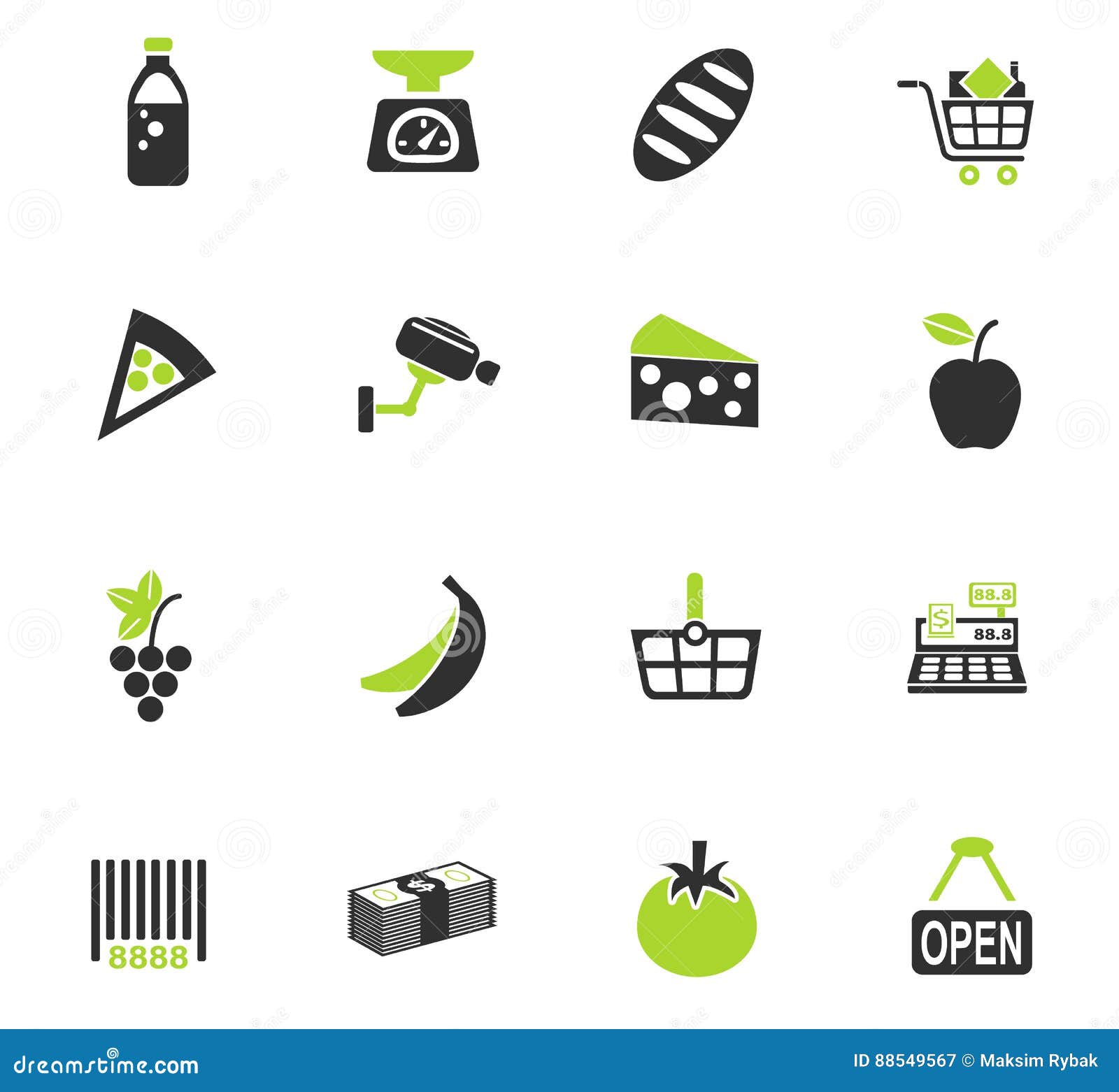 Grocery store icon set stock illustration. Illustration of drink - 88549567