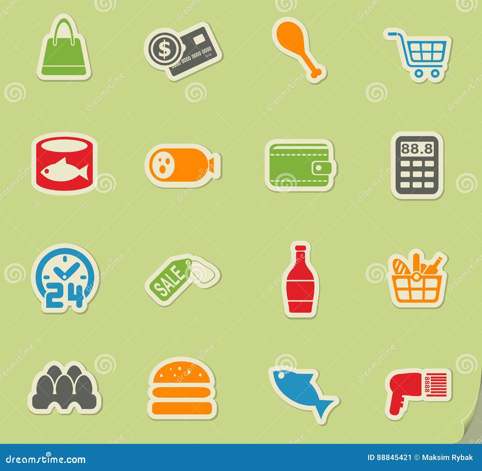 Grocery store icon set stock illustration. Illustration of icons - 88845421