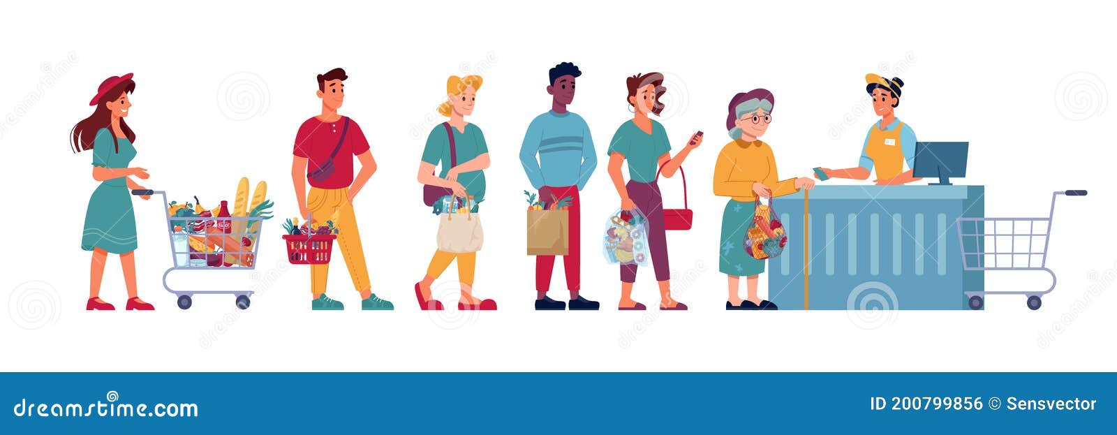 People In A Supermarket With Purchases Vector Illustration ... People In A Supermarket With Purchases Vector Illustration ...