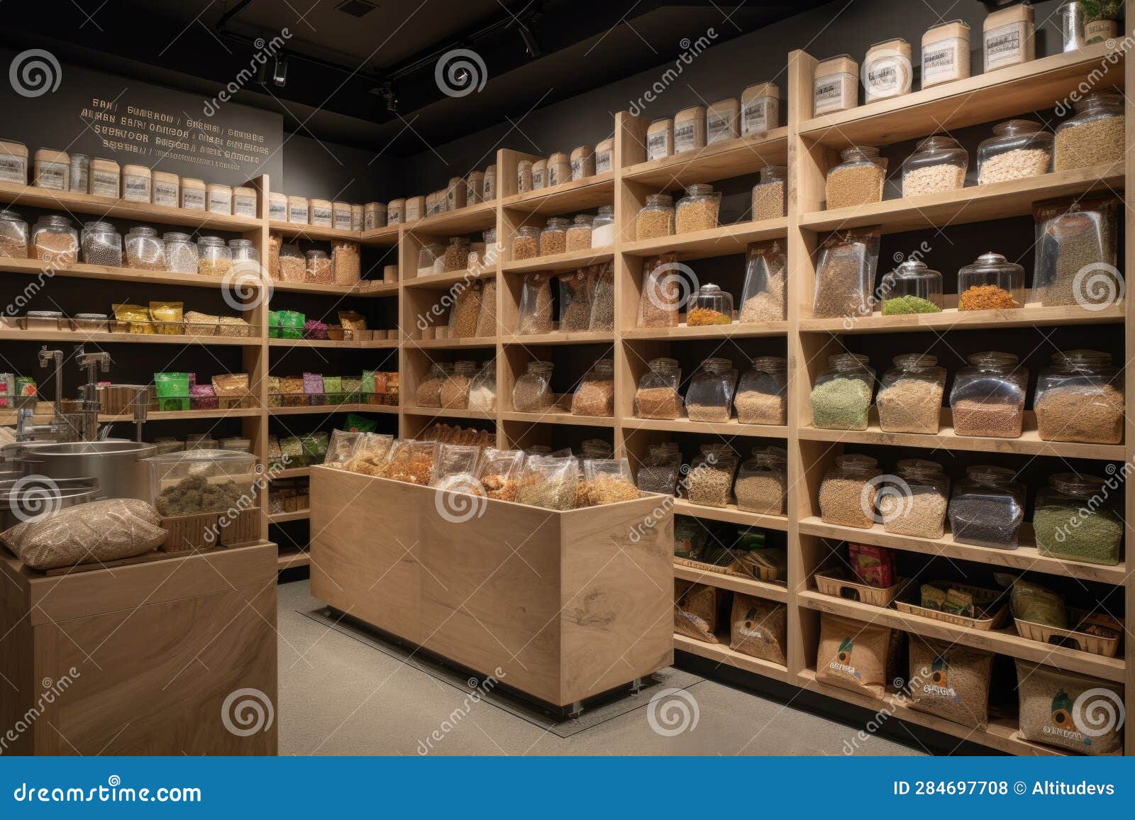 A Grocery Store, with Shelves Lined with Ingredients in Reusable ...