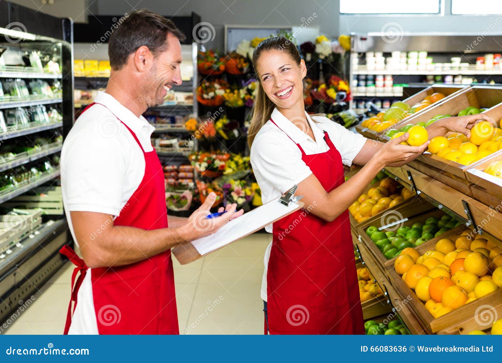 Grocery Store Staff with Clipboard Stock Photo - Image of leisure, food ...