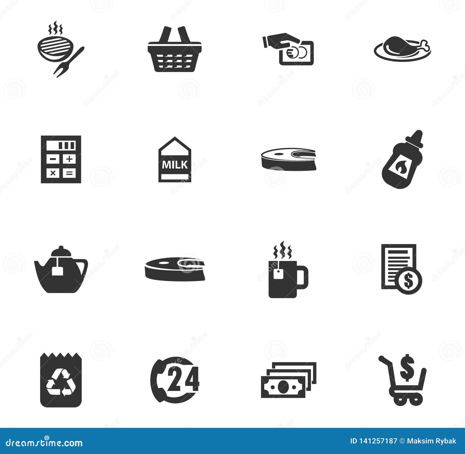 Grocery store icons set stock vector. Illustration of card - 141257187