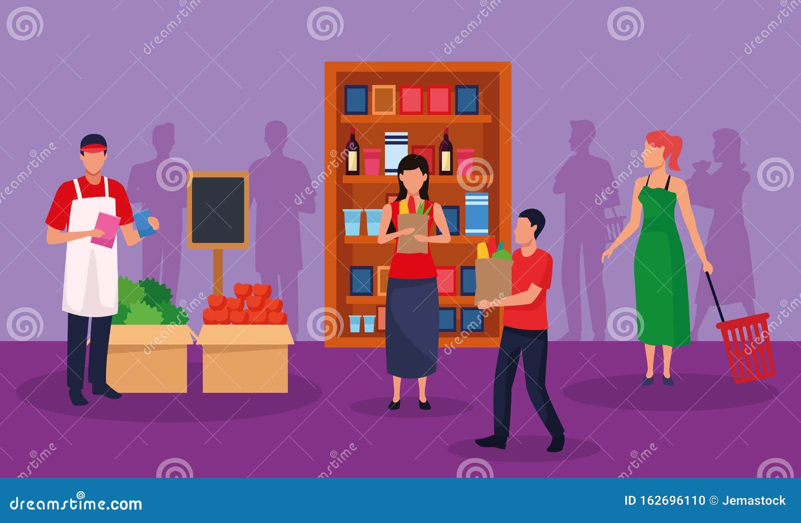 Grocery Stores with People Characters Stock Vector - Illustration of ...