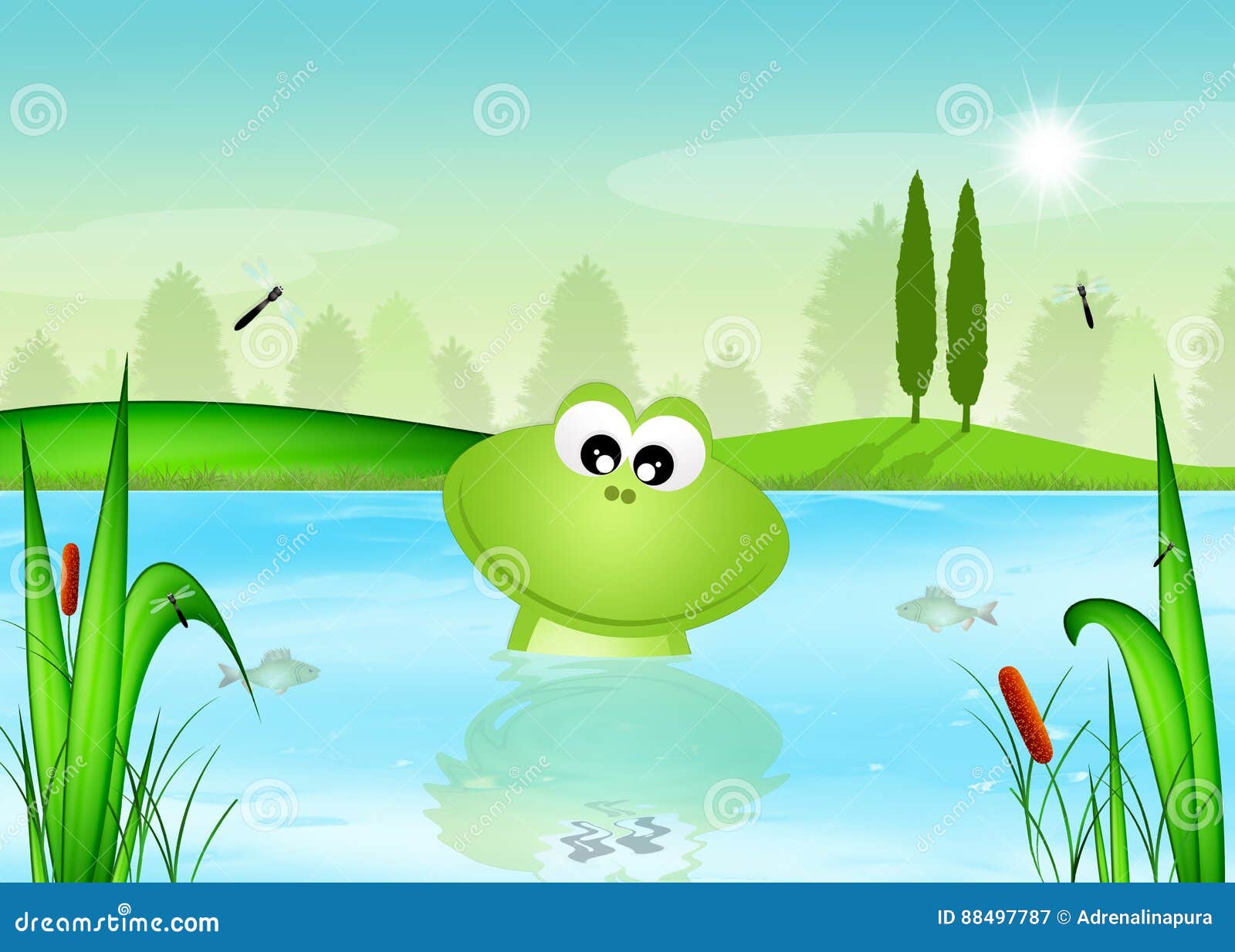 Groda i damm stock illustrationer. Illustration av roligt - 88497787