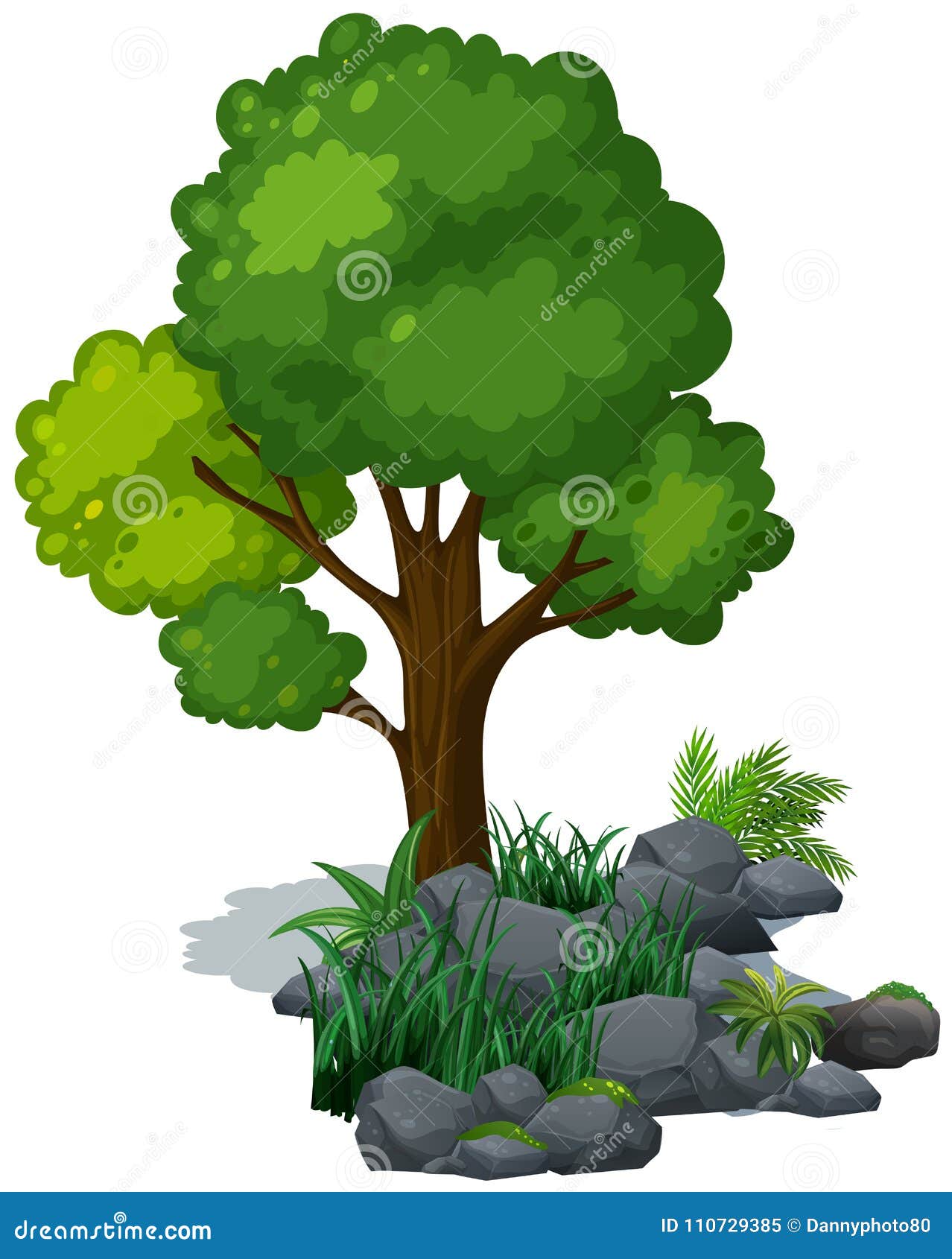 Groen Boom En Gras Op De Rotsen Vector Illustratie - Illustration of ...