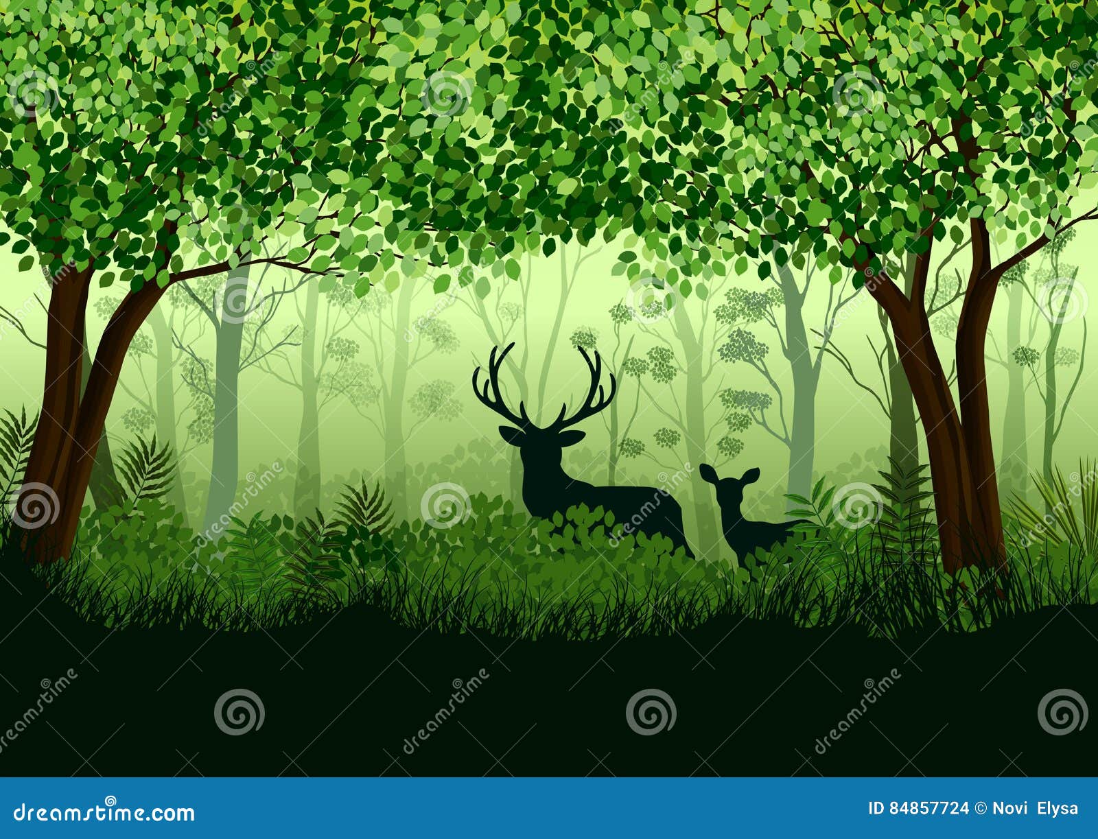 Groen Bos Met Wilde Elanden in Bos Vector Illustratie - Illustration of ...