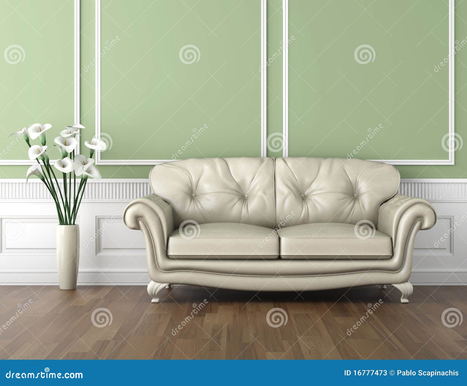 Groen En Wit Klassiek Binnenland Stock Illustratie - Illustration of ...