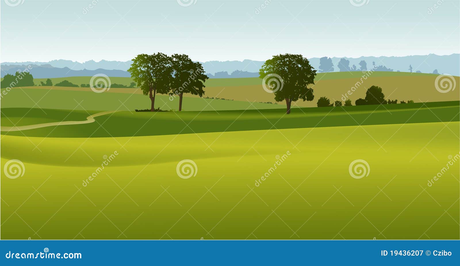 Groen landschap met bomen vector illustratie. Illustration of kleurrijk ...