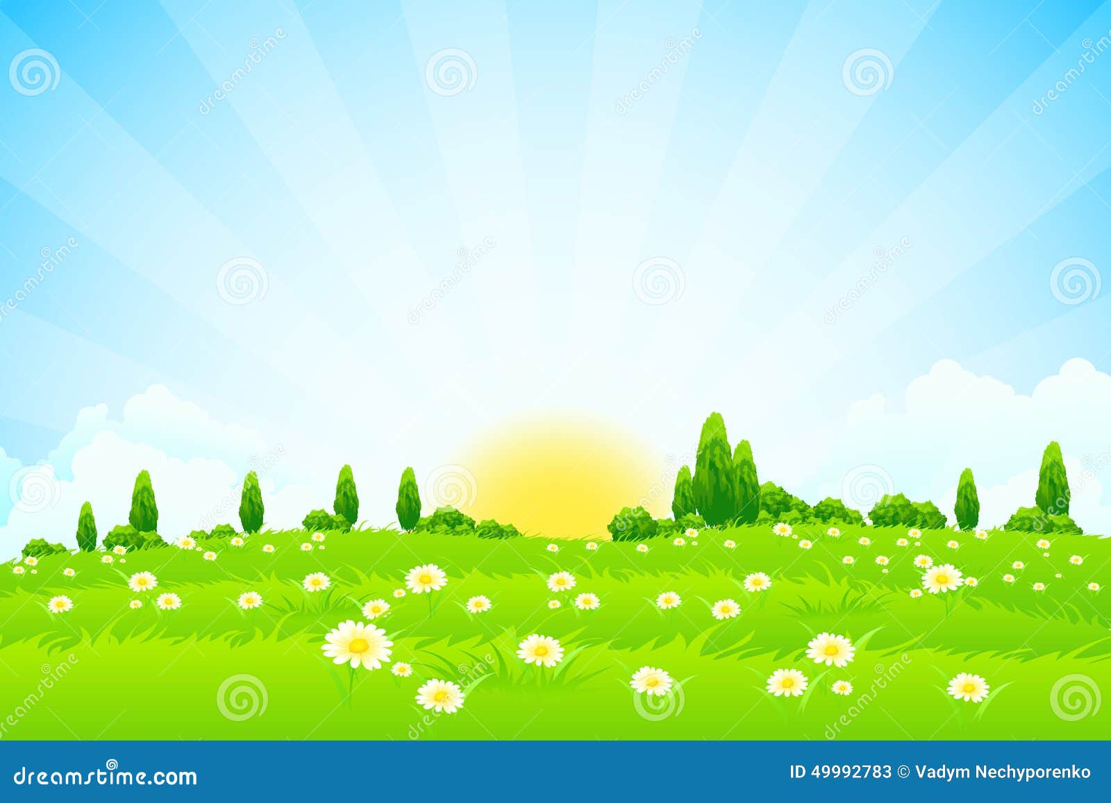 Groen Landschap met bomen vector illustratie. Illustration of ...